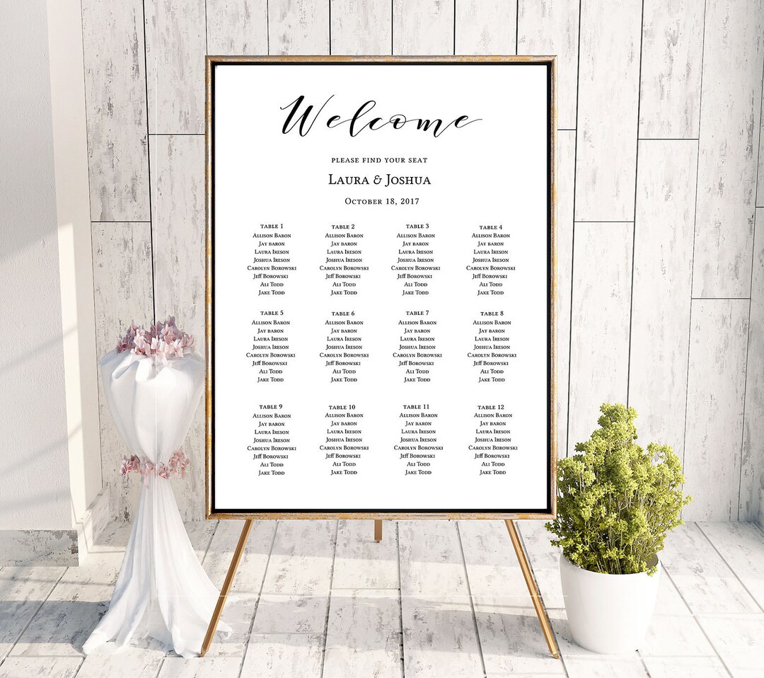 Modern Wedding Seating Chart Sign Poster - Modern Script Calligraphy ...