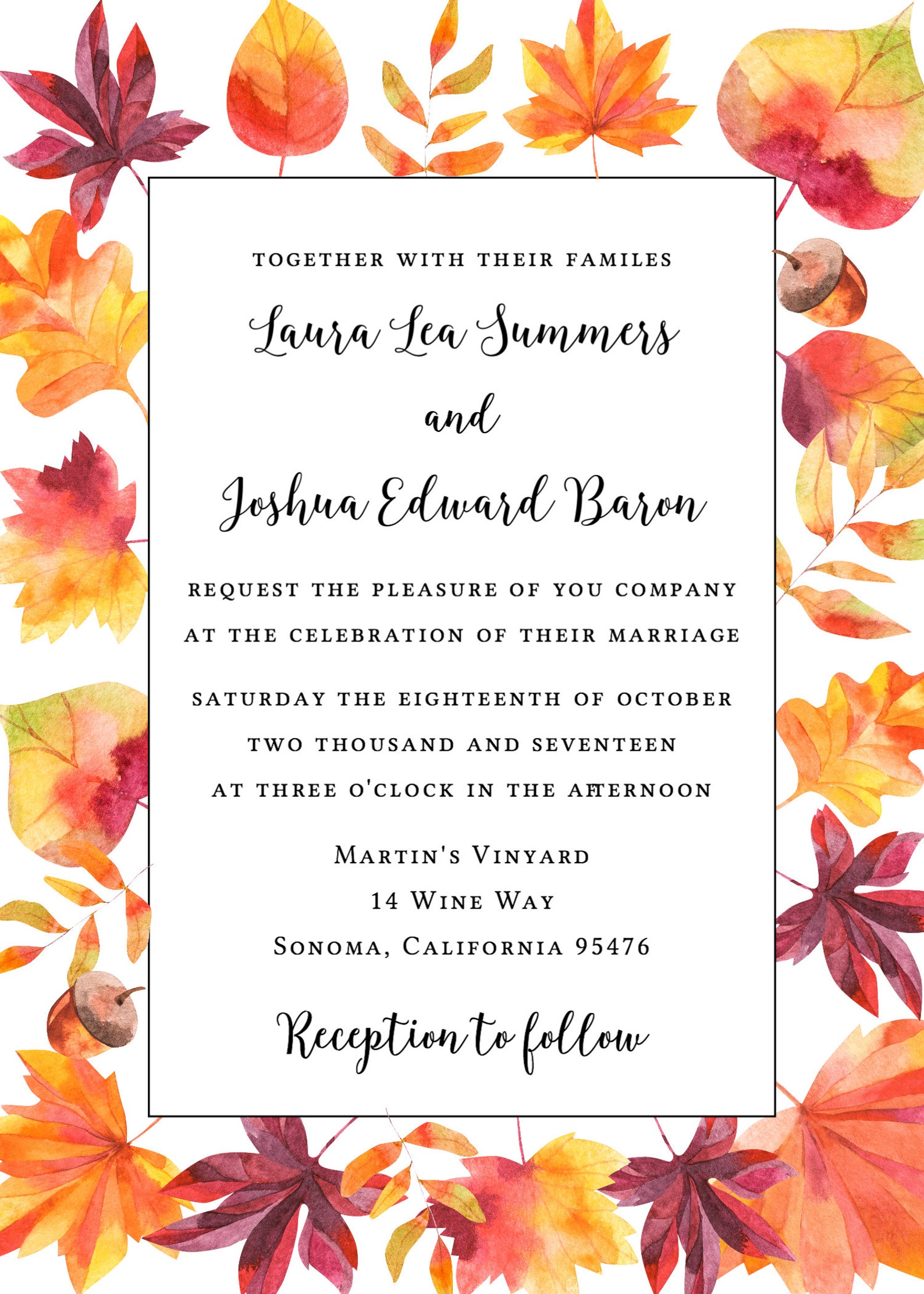 Fall Leaves Wedding Invitation Suite & Envelope Address Set - Printable ...