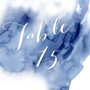 Wedding Table Numbers Sign - Blue Watercolor - Editable Template ...