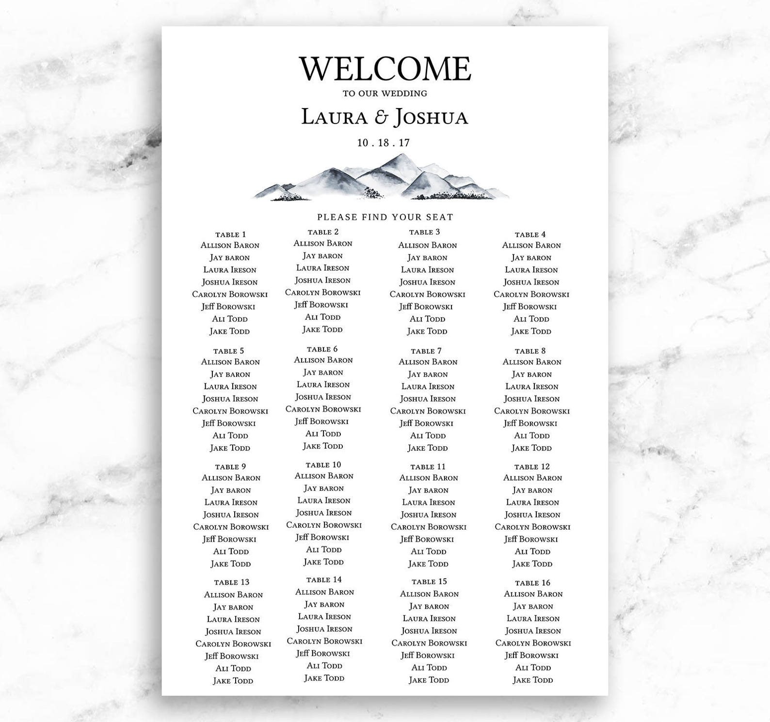 Mountain Seating Chart Sign Poster, Wedding Seating Chart, Wedding Sign ...