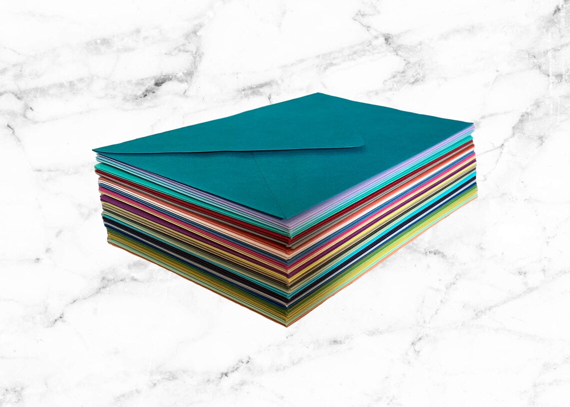 25 Mixed Color Envelope Set, 5x7 A7 Pointed Flap Envelopes, Invitation ...