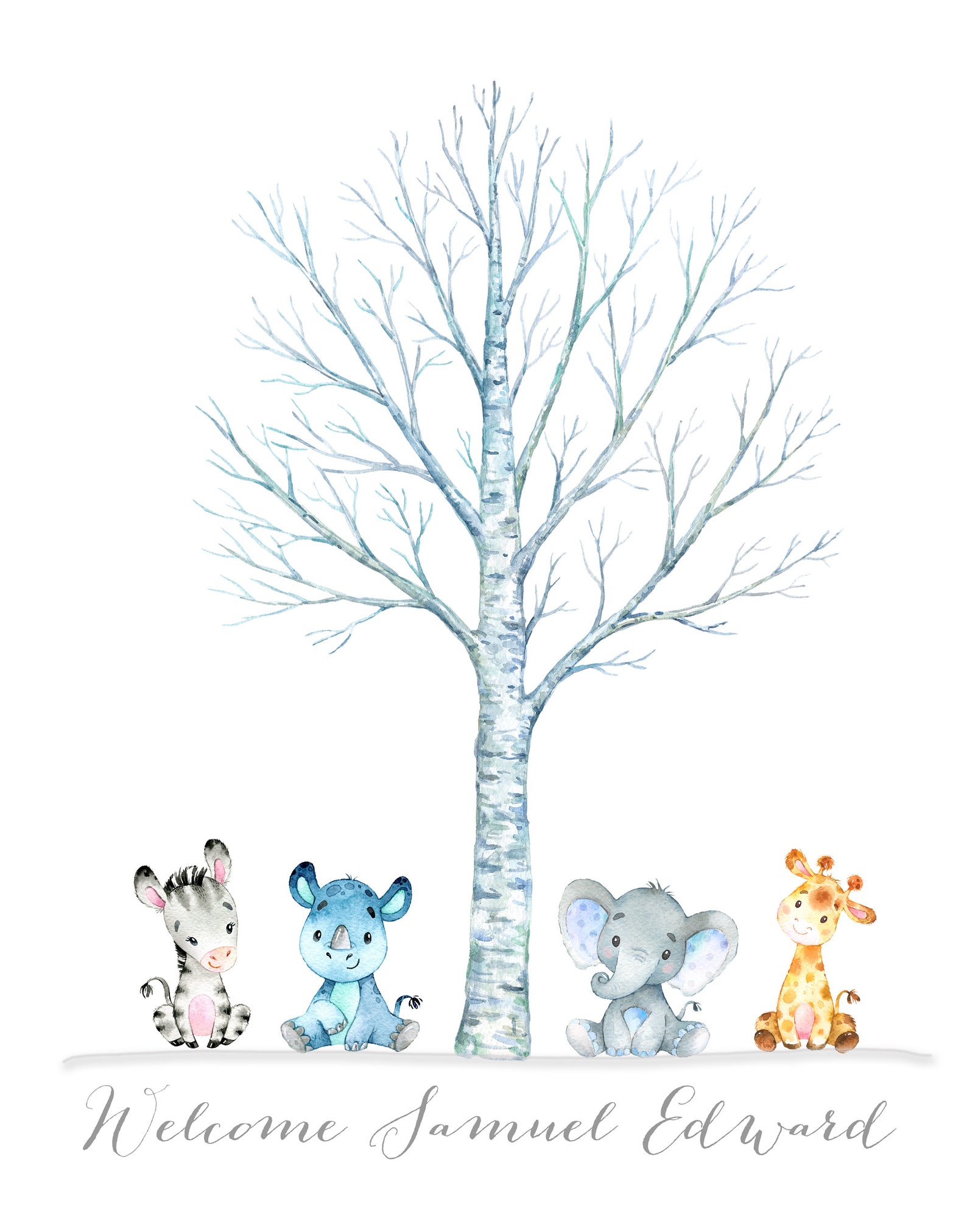 Baby Shower Safari Fingerprint Tree Sign 11x14 - Baby Boy Girl Animals ...