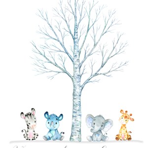Baby Shower Safari Fingerprint Tree Sign 11x14 - Baby Boy Girl Animals ...