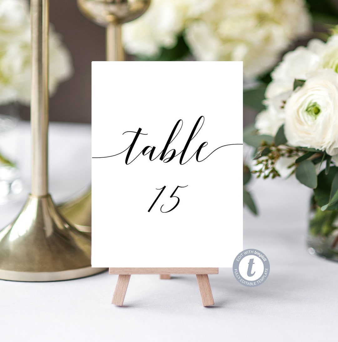 Wedding Table Numbers Sign - Modern Script - Editable Template ...