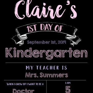 First Day of School Sign - Back to School Sign Chalk Pink Purple Girl ...