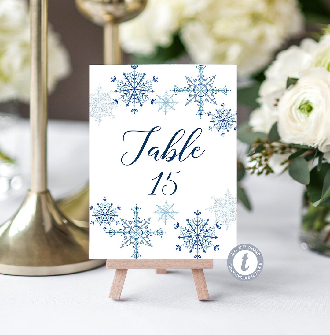 Wedding Table Numbers Sign - Winter Snowflake - Editable Table Number ...