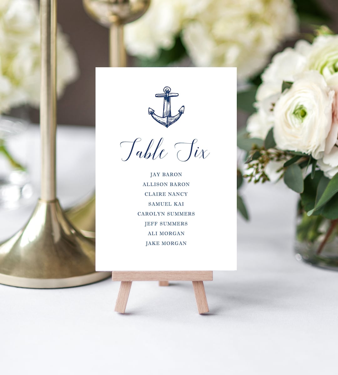 Nautical Wedding Table Numbers Sign - Blue Anchor - Editable Table ...