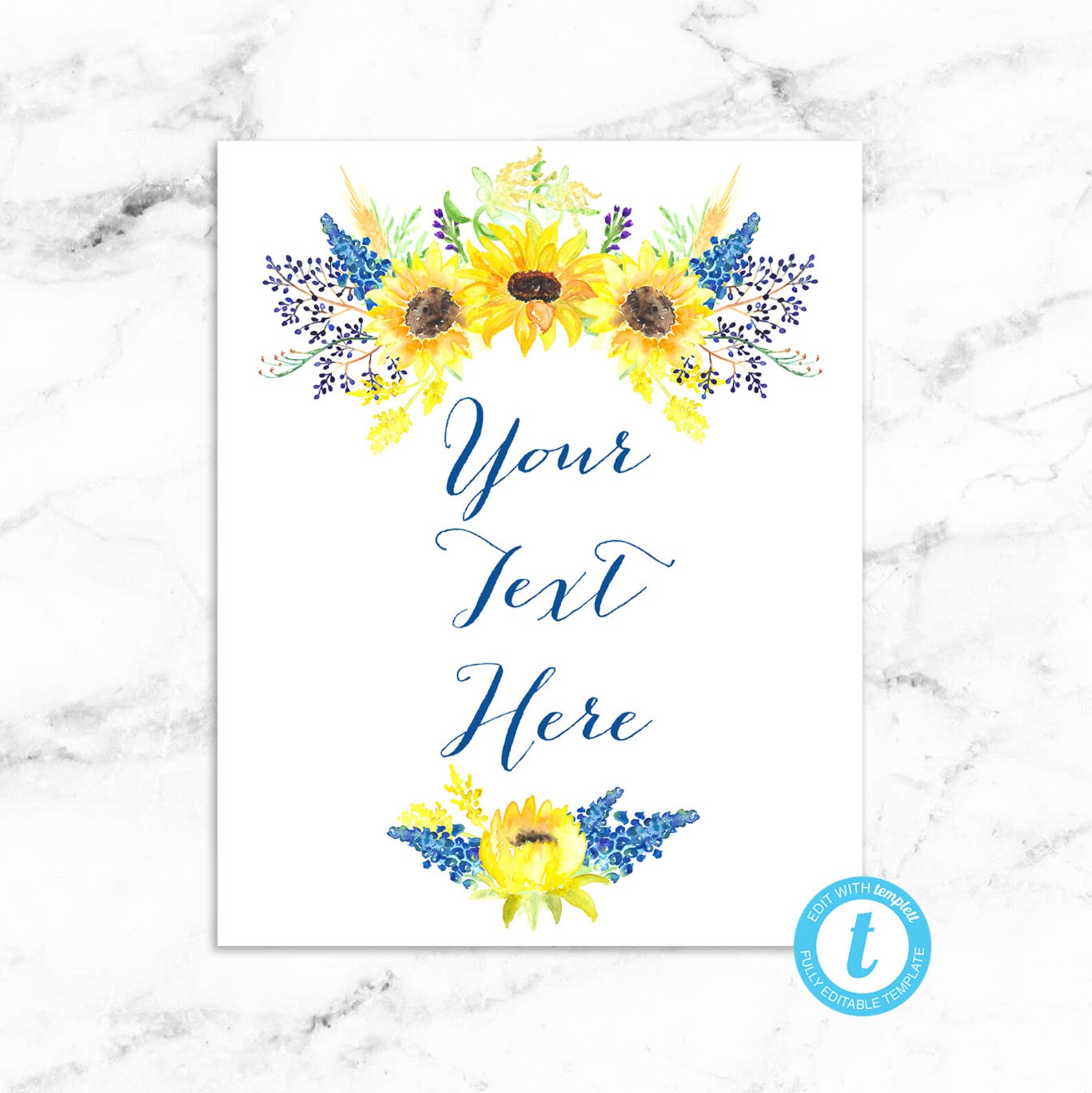Custom Text Wedding Sign Printable Download Watercolor Sunflower