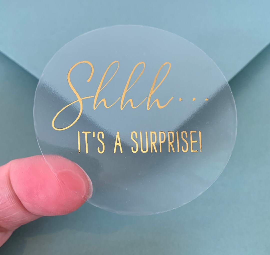 2 Surprise Party Envelope Sticker Label Real Foil Gold Rose Gold Silver ...