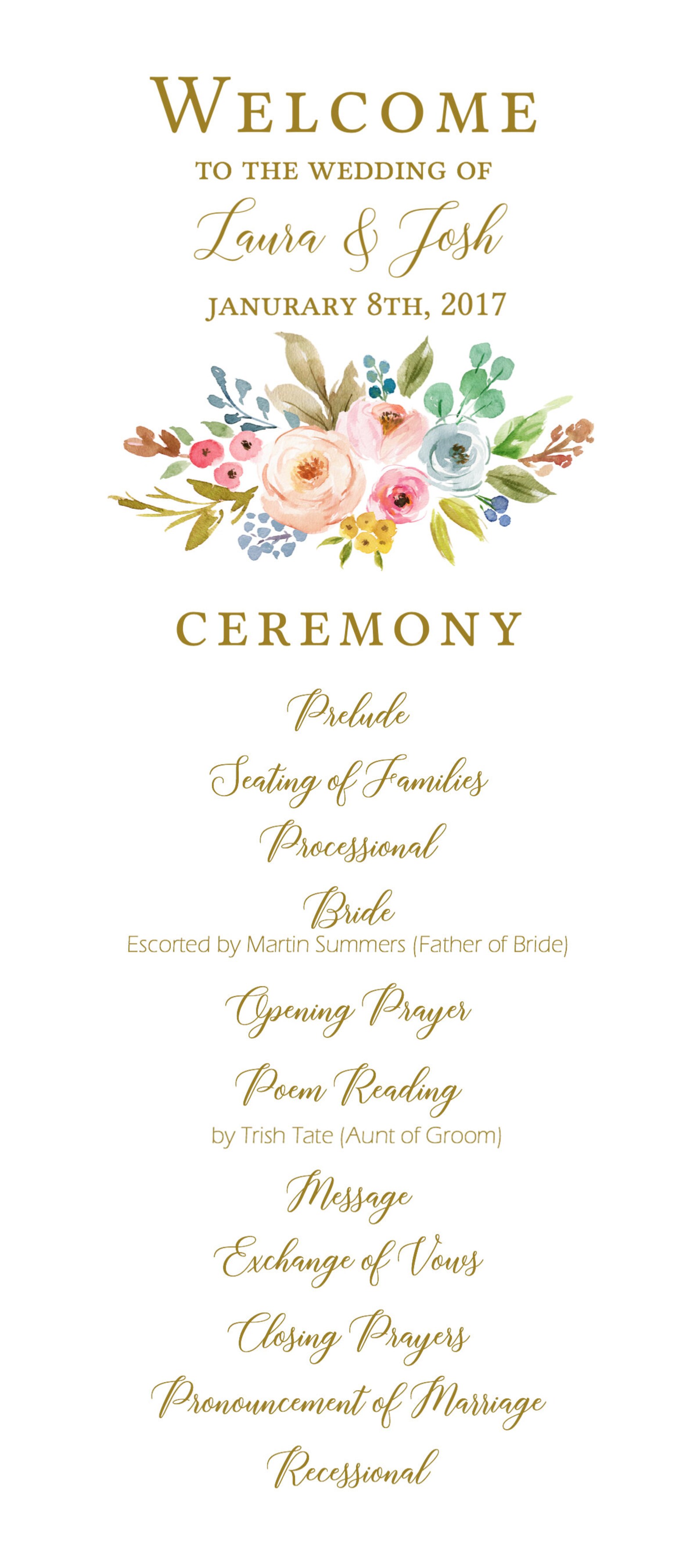 Wedding Program Ceremony Printable Template - Colorful Roses Pink ...