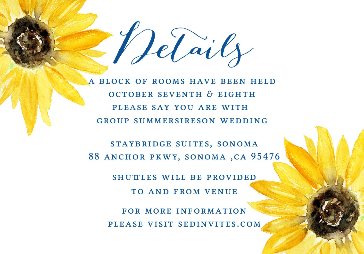 Sunflower Wedding Bridal Shower Insert Details Card 3.5x5 | Etsy