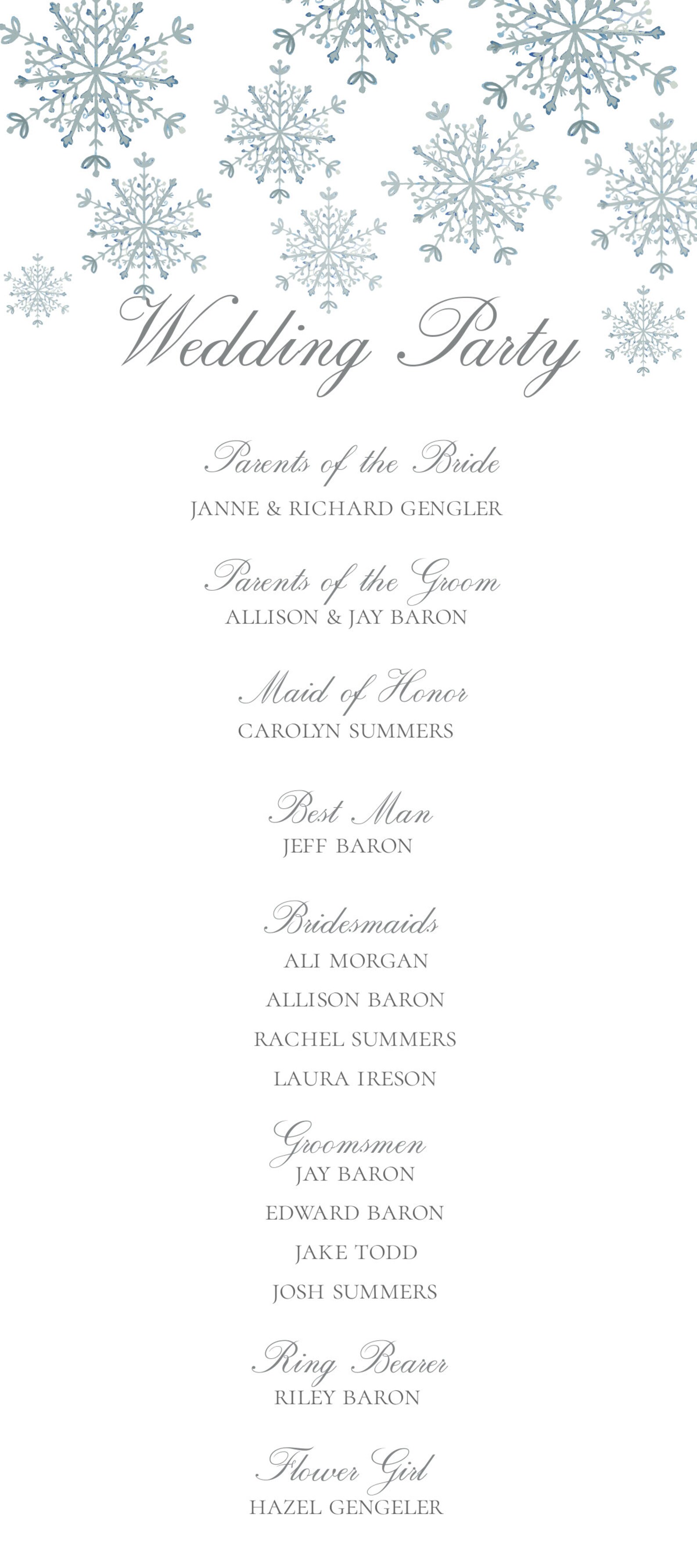 Snowflake Wedding Program Ceremony Printable Template - Etsy