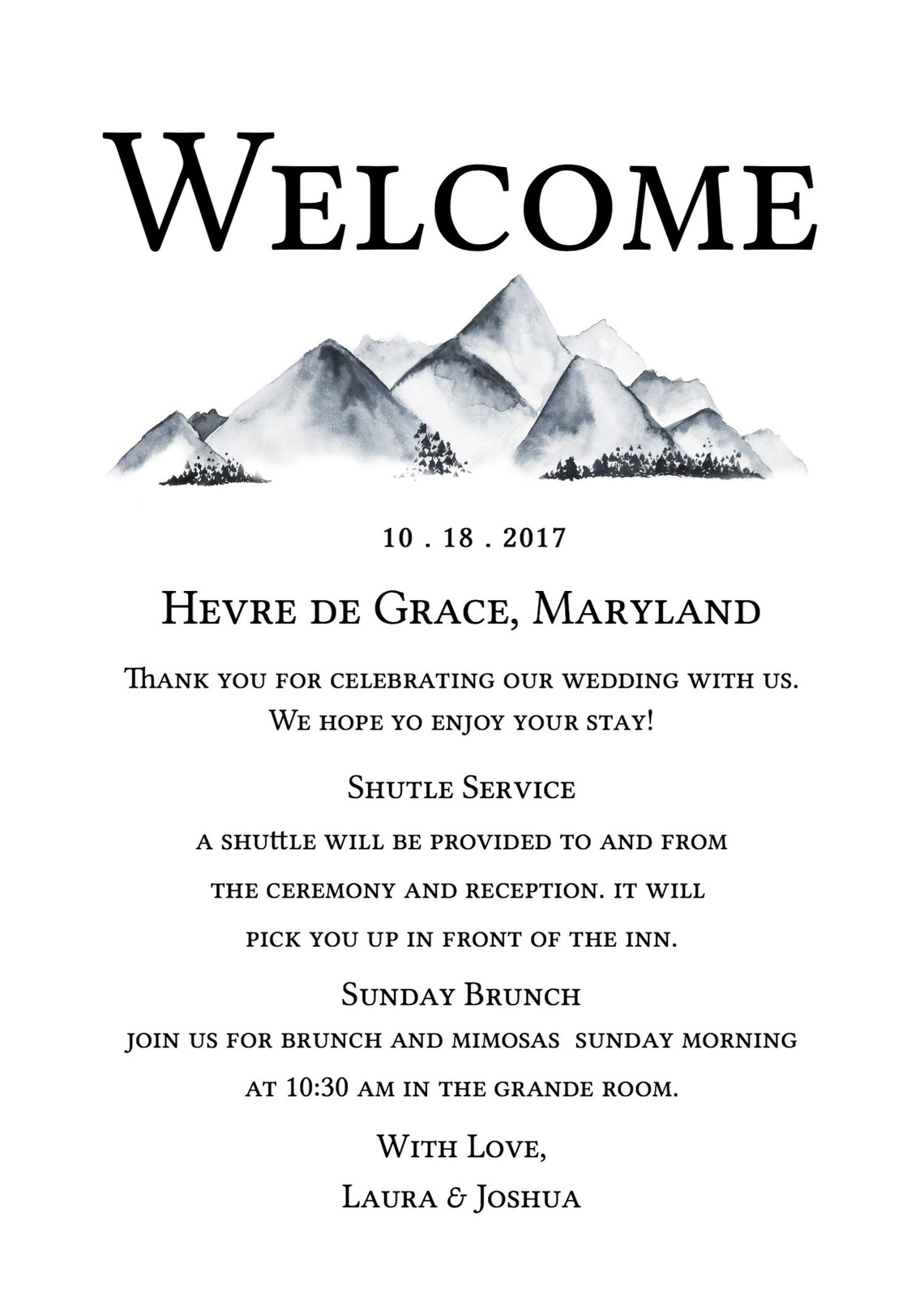 Wedding Hotel Bag Welcome Card Watercolor Mountain - Etsy