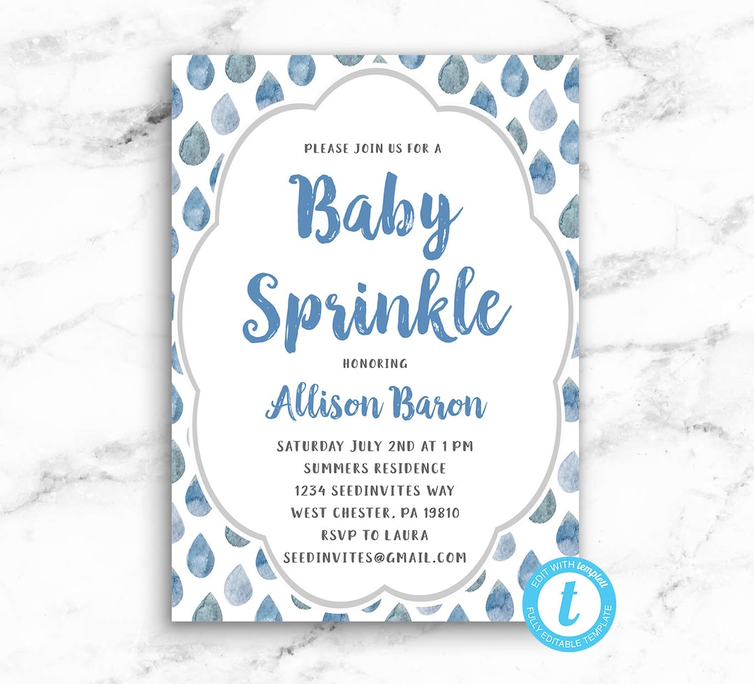 Rain Drop Baby Shower Sprinkle Invitation - Baby Shower Boy Girl Rain ...