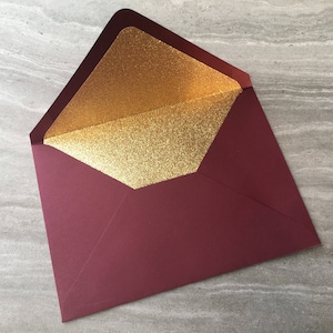 Wine Burgundy Glitter Lined Envelopes A7 5x7 Gold or Silver Glitter ...