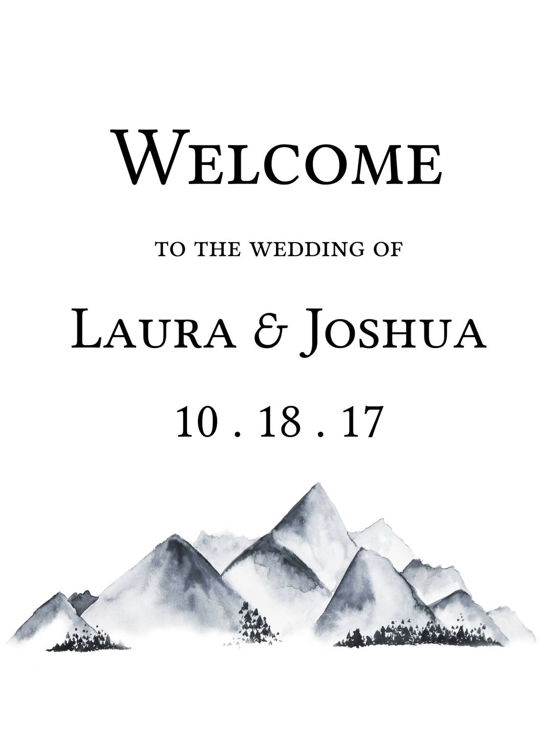 Mountain Wedding Welcome Sign Poster Watercolor Mountains - Etsy