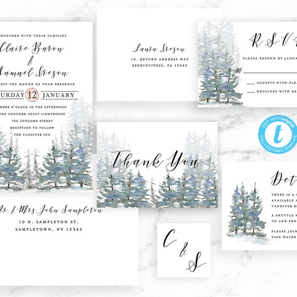 Pine Tree Invitation - Etsy