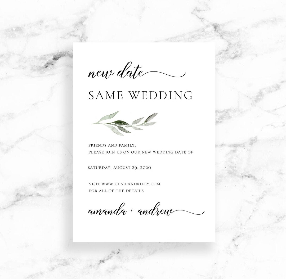Editable Wedding Date Change Card Download - Modern Script Calligraphy ...