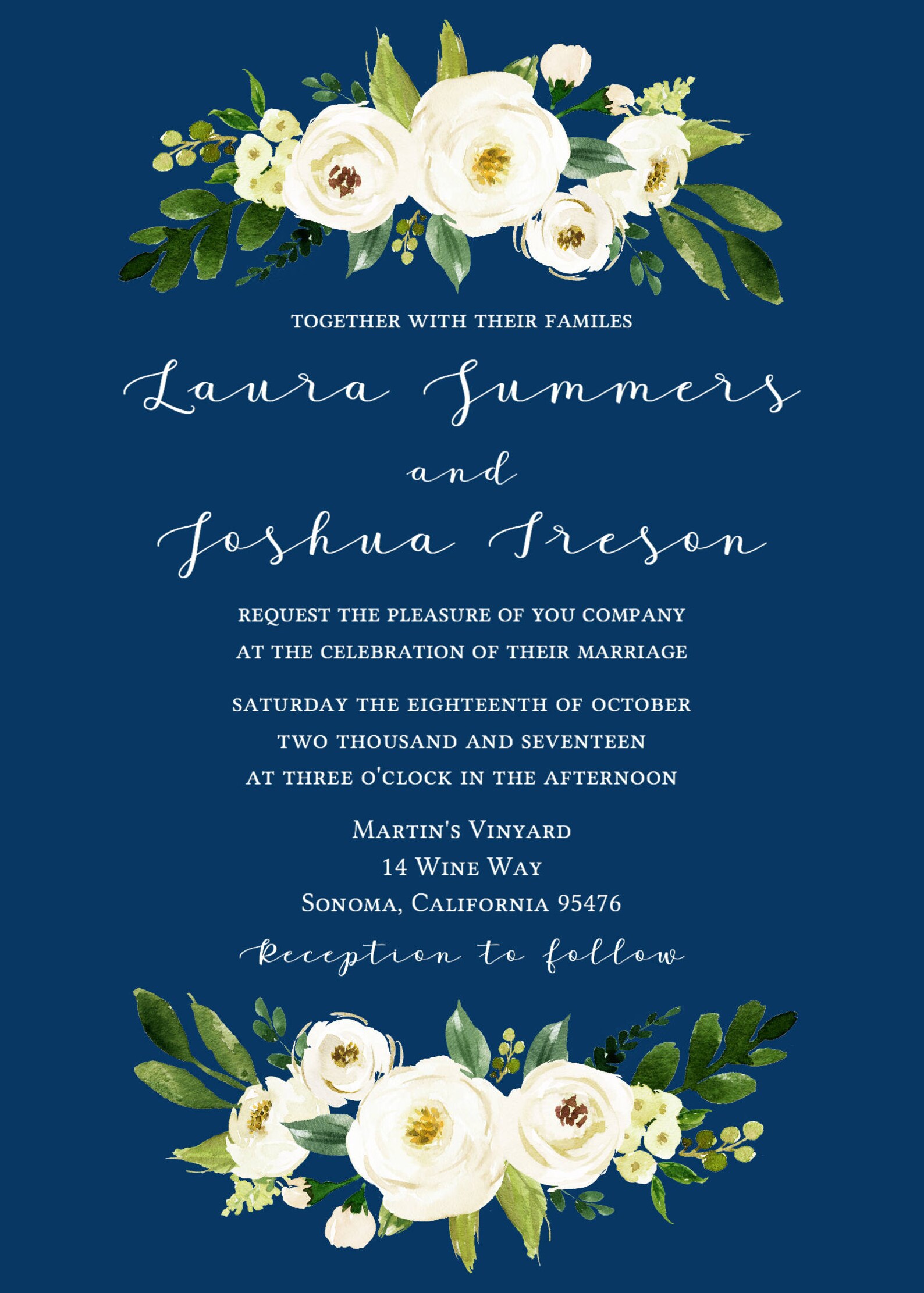 Navy Wedding Invitation Suite, Printable Invite, Instant Download ...