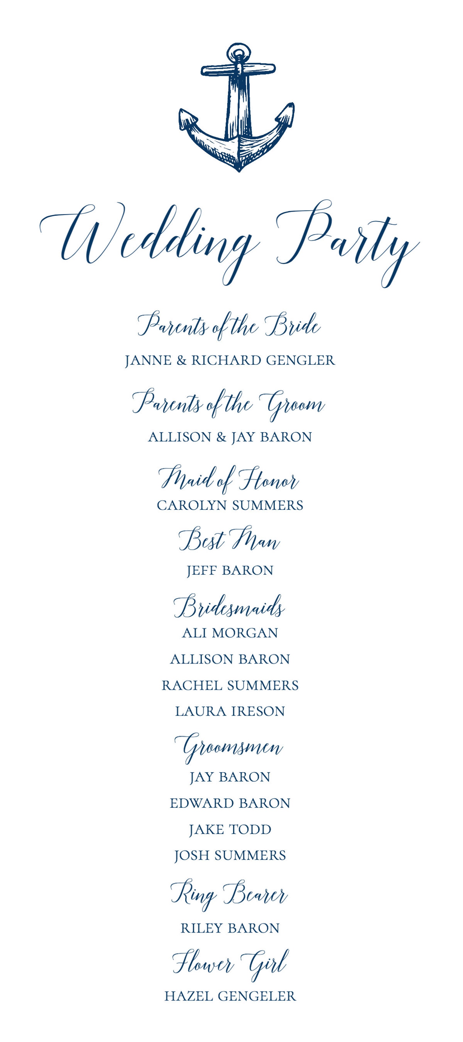 Nautical Wedding Program Ceremony Printable Template - Navy Blue Anchor ...