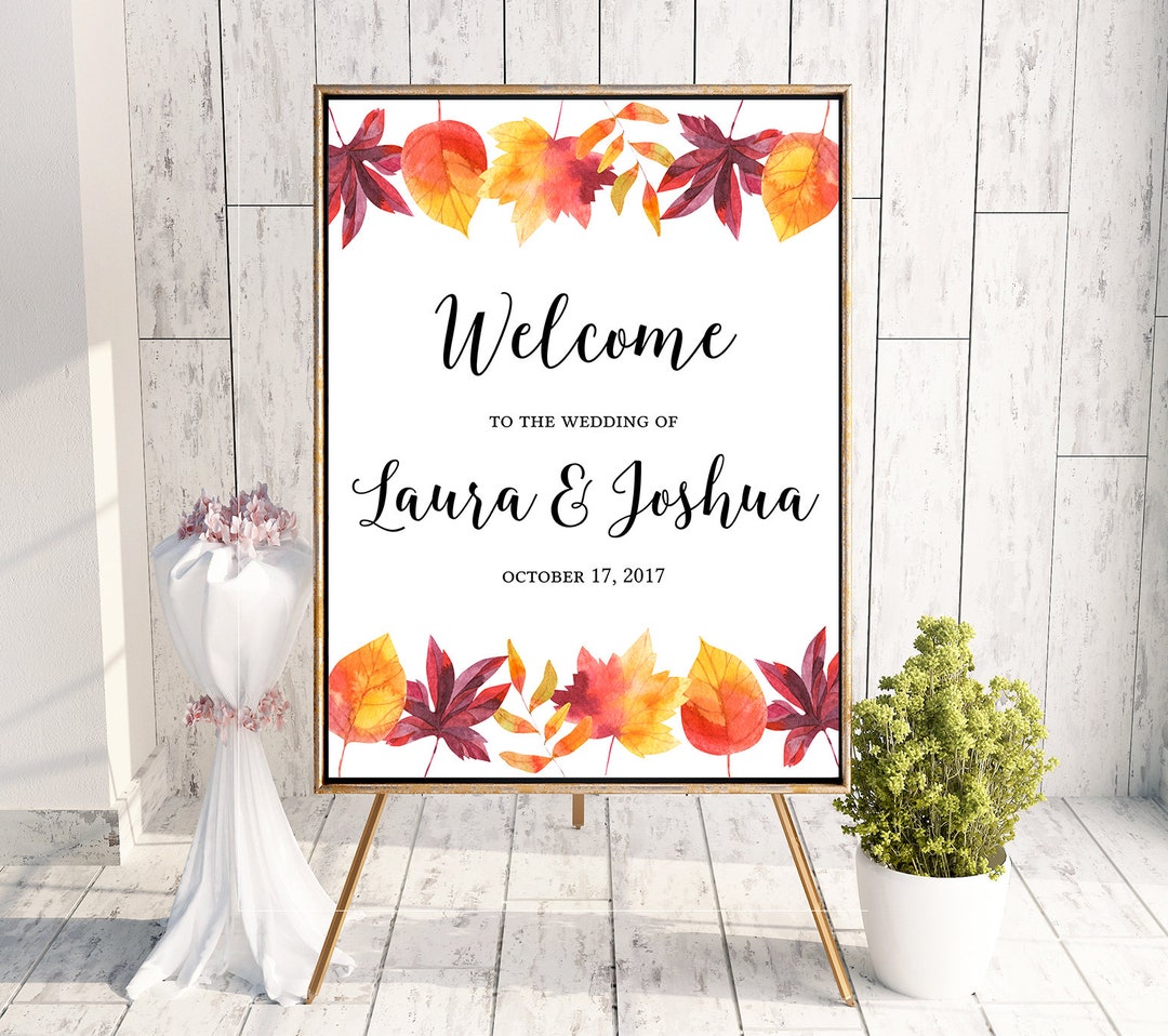 Fall Leaves Wedding Welcome Sign Poster Printable Download Editable ...