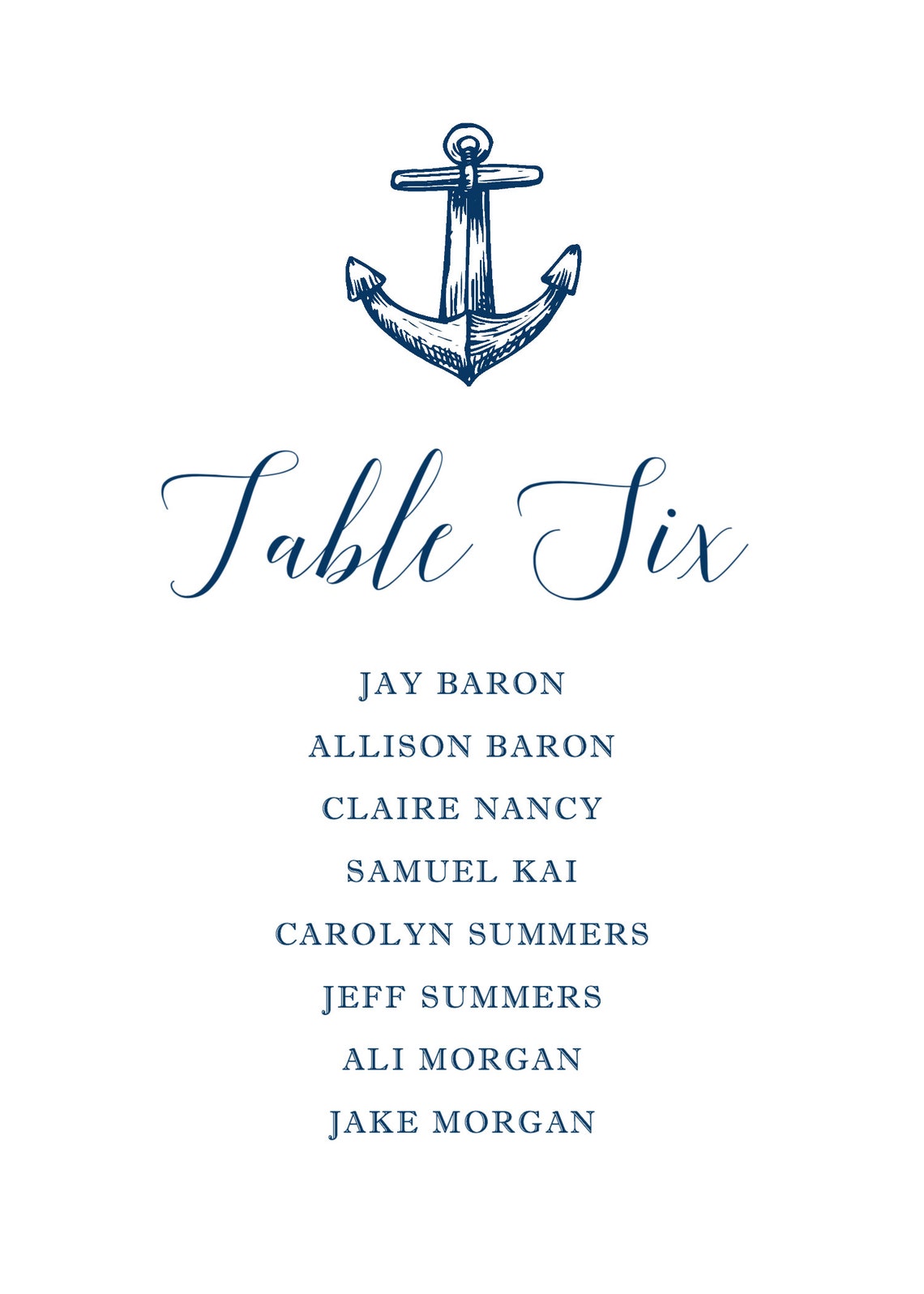 Nautical Wedding Table Numbers Sign - Blue Anchor - Editable Table ...