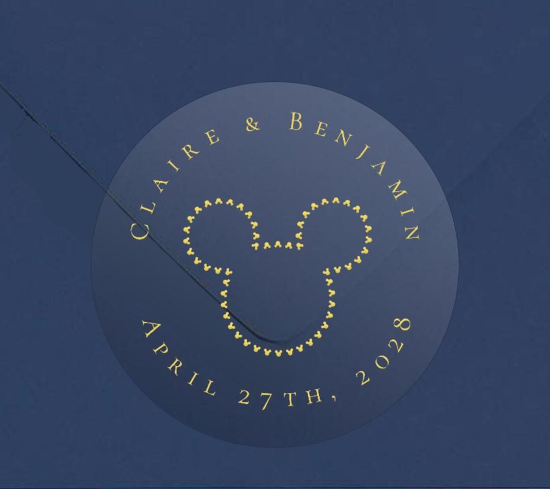Disney Wedding Favor Sticker - Gold Foil Mickey Ears - Clear Sticker ...