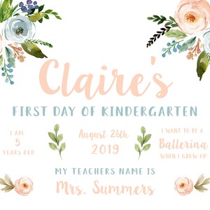 First Day of School Sign - Back to School Sign Girl Blush Floral Sign ...