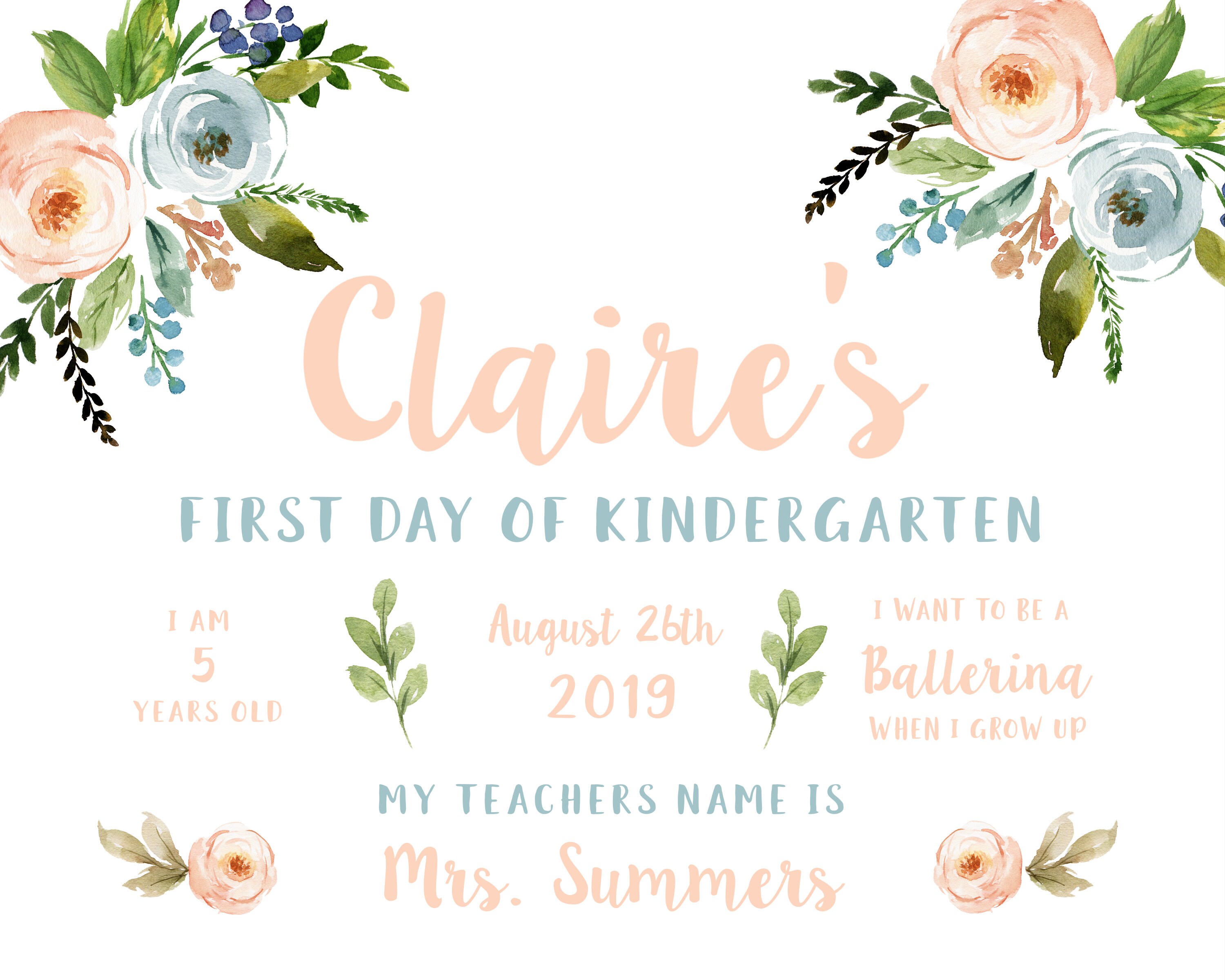 First Day of School Sign - Back to School Sign Girl Blush Floral Sign ...