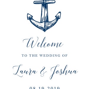 Nautical Wedding Welcome Sign Poster - Anchor Sign - 18x24 or 24x36 ...