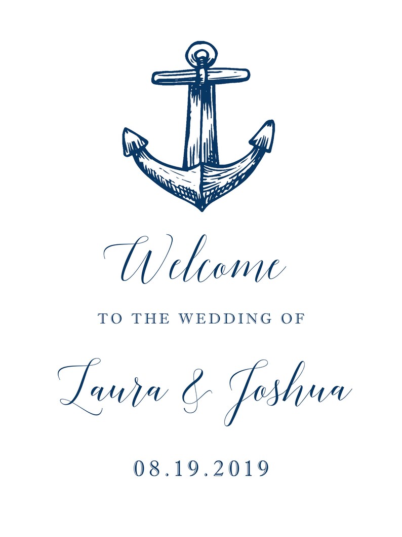 Nautical Wedding Welcome Sign Poster - Anchor Sign - 18x24 or 24x36 ...