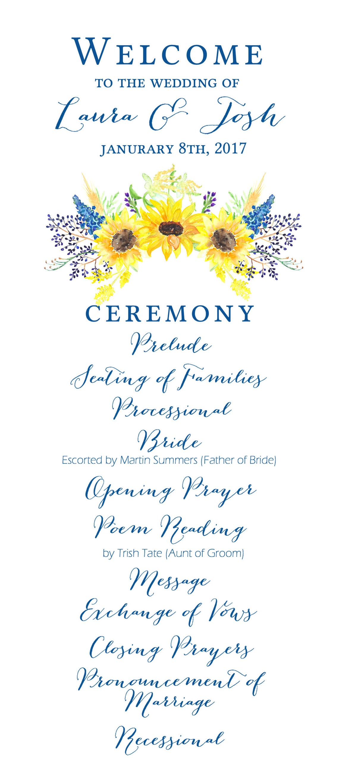 Sunflower Wedding Program Sunflower Ceremony Printable - Etsy