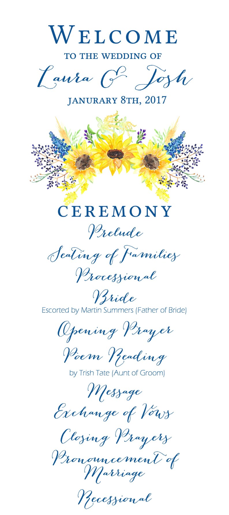 Sunflower Wedding Program Sunflower Ceremony Printable - Etsy