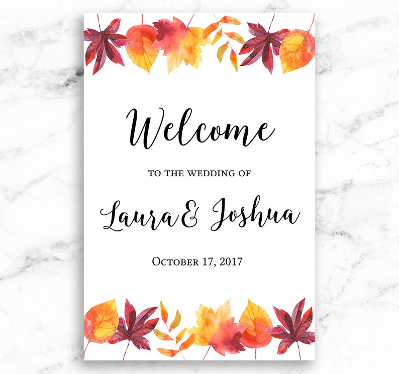 Fall Leaves Wedding Welcome Sign Poster Printable Download - Etsy