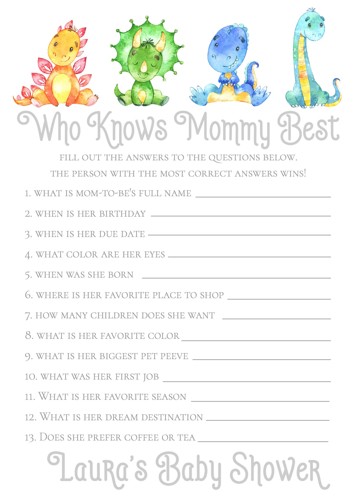 10 Baby Shower Games Bundle Dinosaur Dino Baby Girl Boy | Etsy