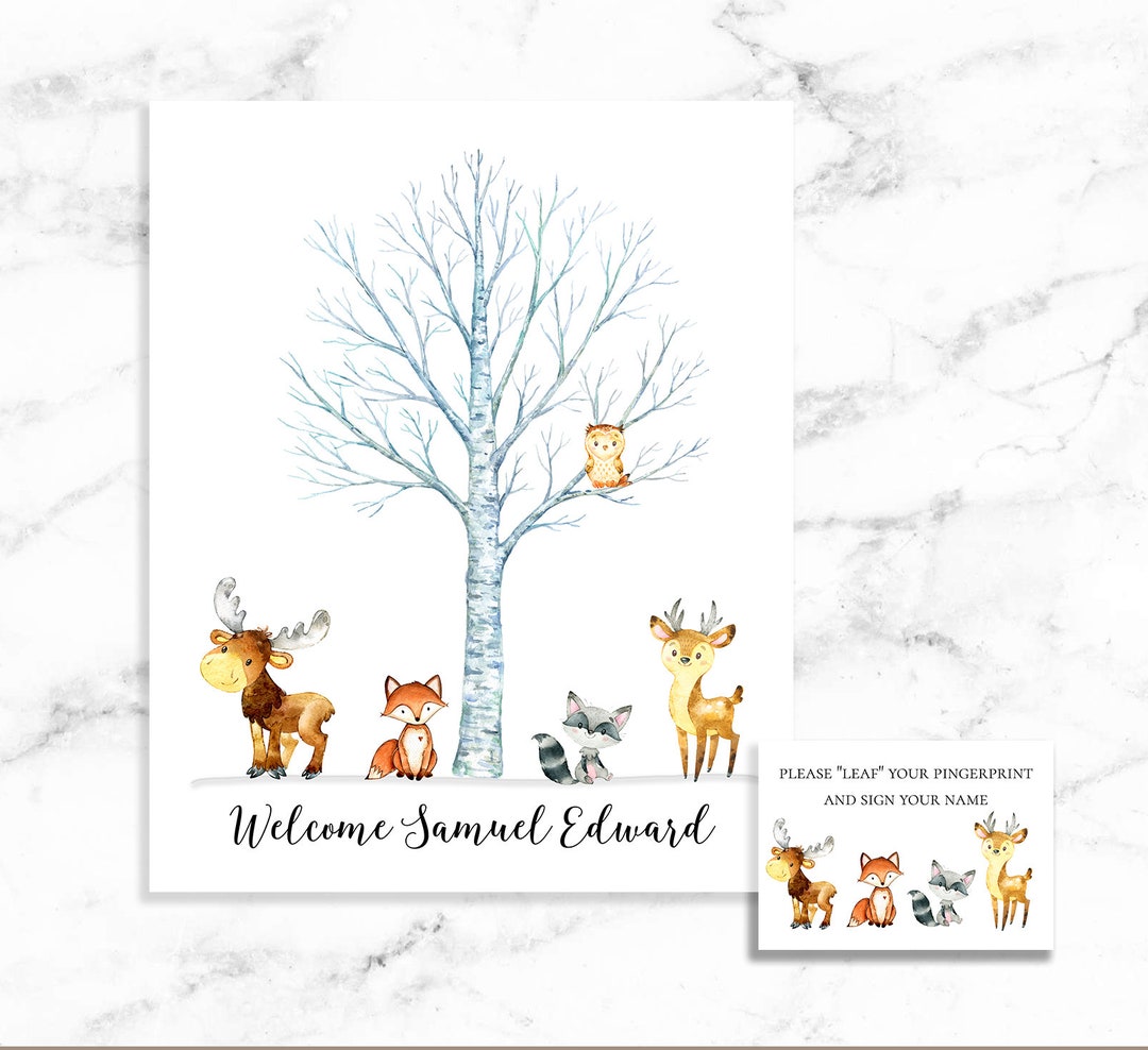 Baby Shower Woodland Fingerprint Tree Sign 11x14 - Baby Boy Girl ...