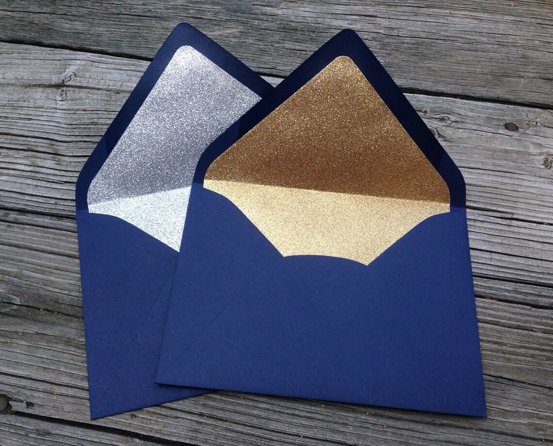 5x7 Gold Glitter Lined Navy Blue Envelope Navy Blue A7 | Etsy