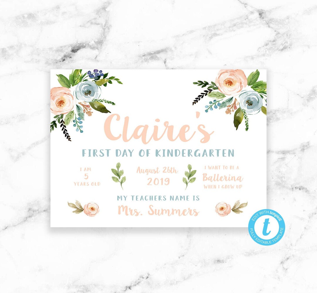 First Day of School Sign - Back to School Sign Girl Blush Floral Sign ...