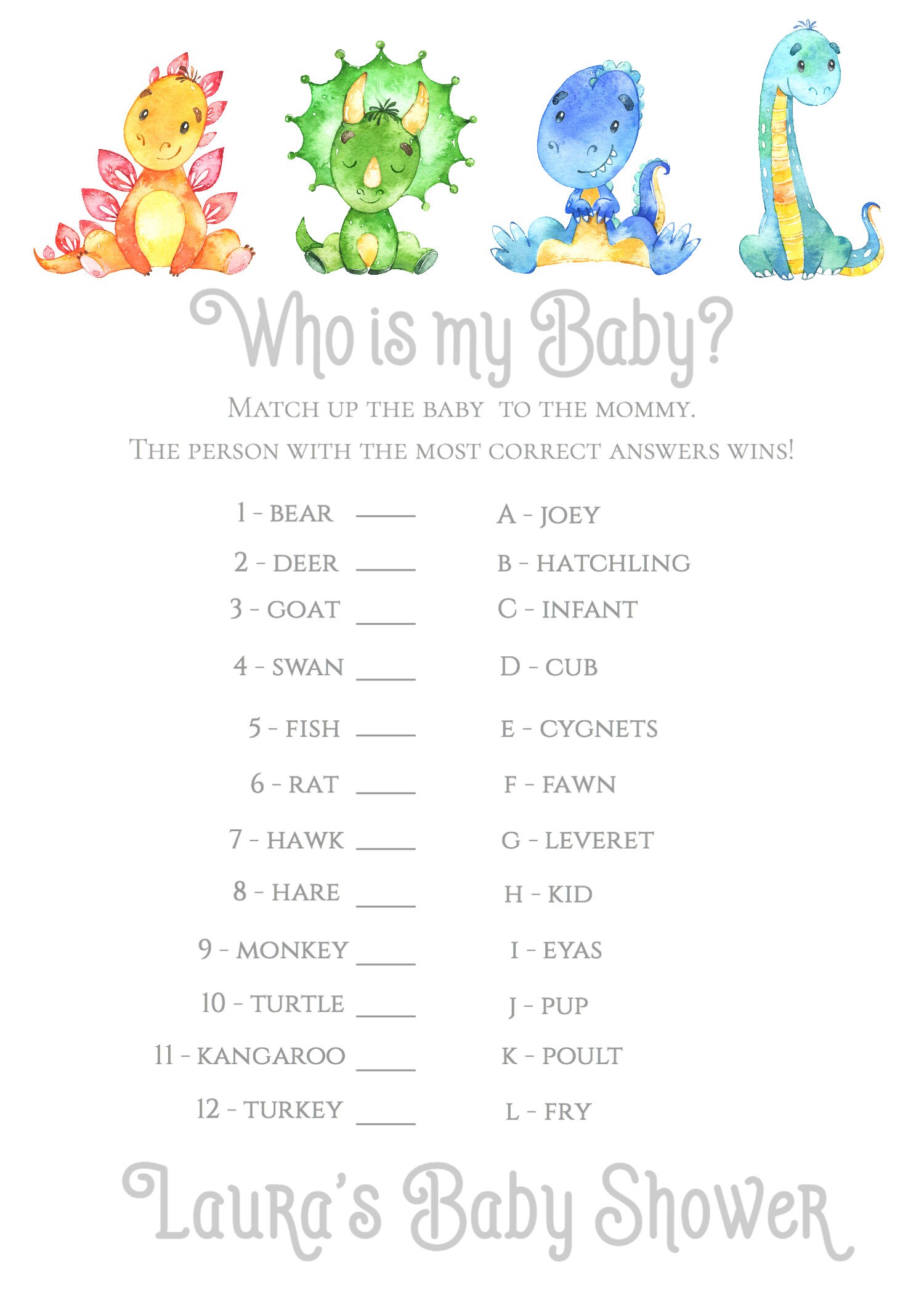 10 Baby Shower Games Bundle Dinosaur Dino Baby Girl Boy | Etsy