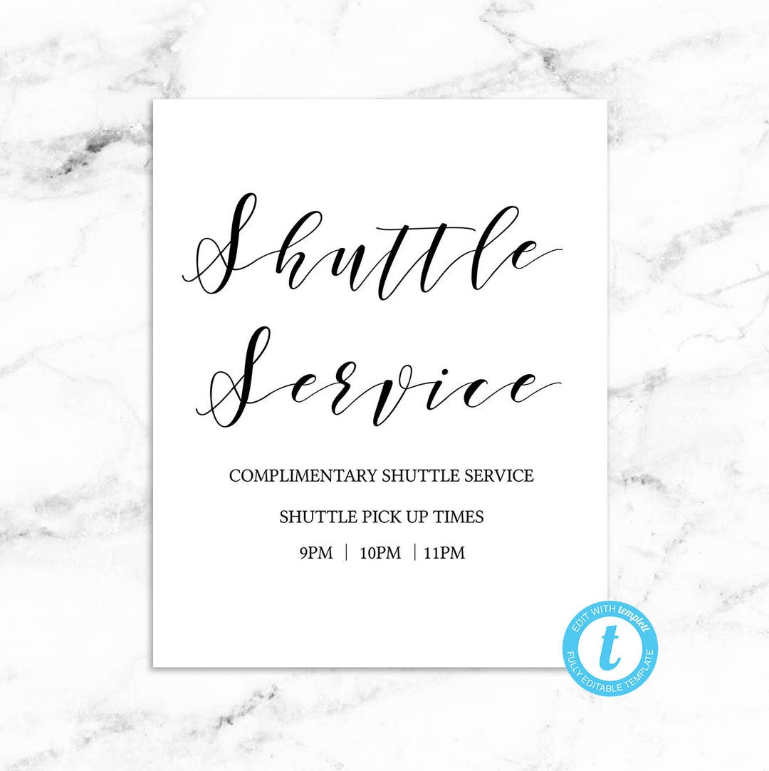 Shuttle Service Wedding Printable Download - Modern Script - Editable ...