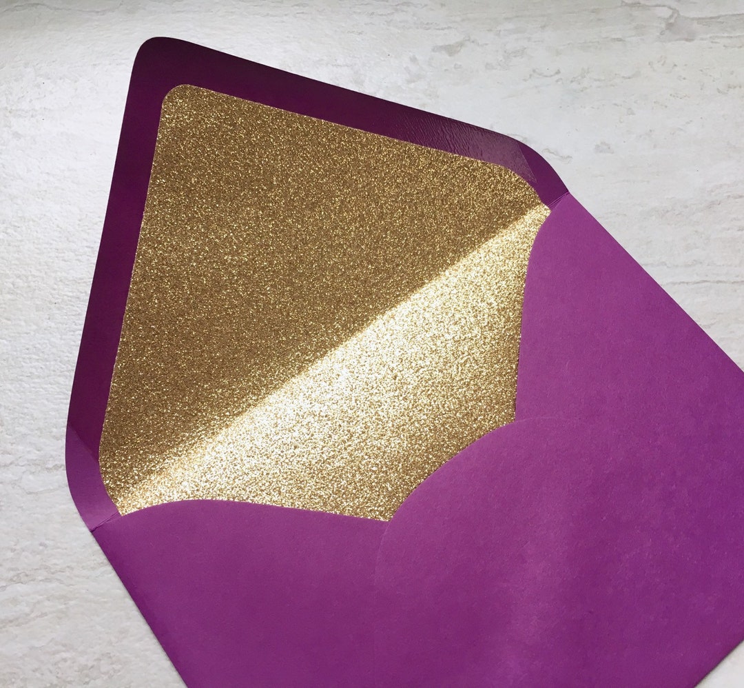 Purple A7 5x7 Gold or Silver Glitter Lined Envelopes - Beet Paper ...
