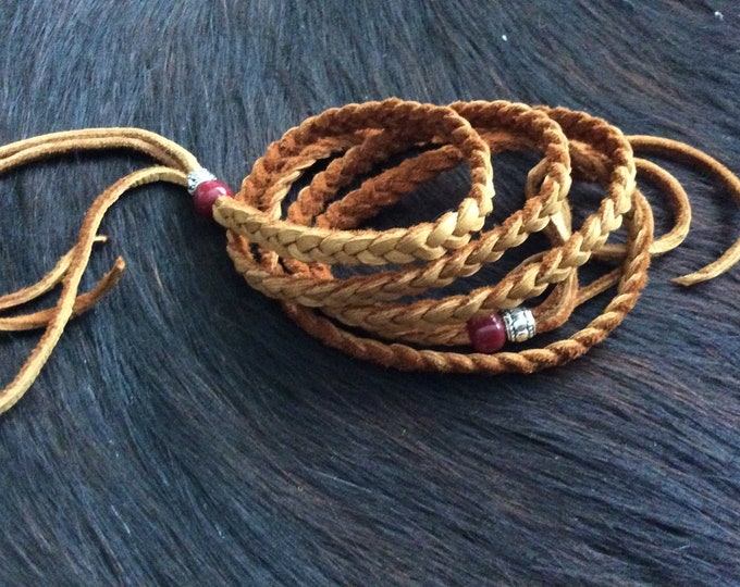 Deer Hide Braid Hair Wrap, Leather Hair Tie, Leather Wrap Bracelet With ...
