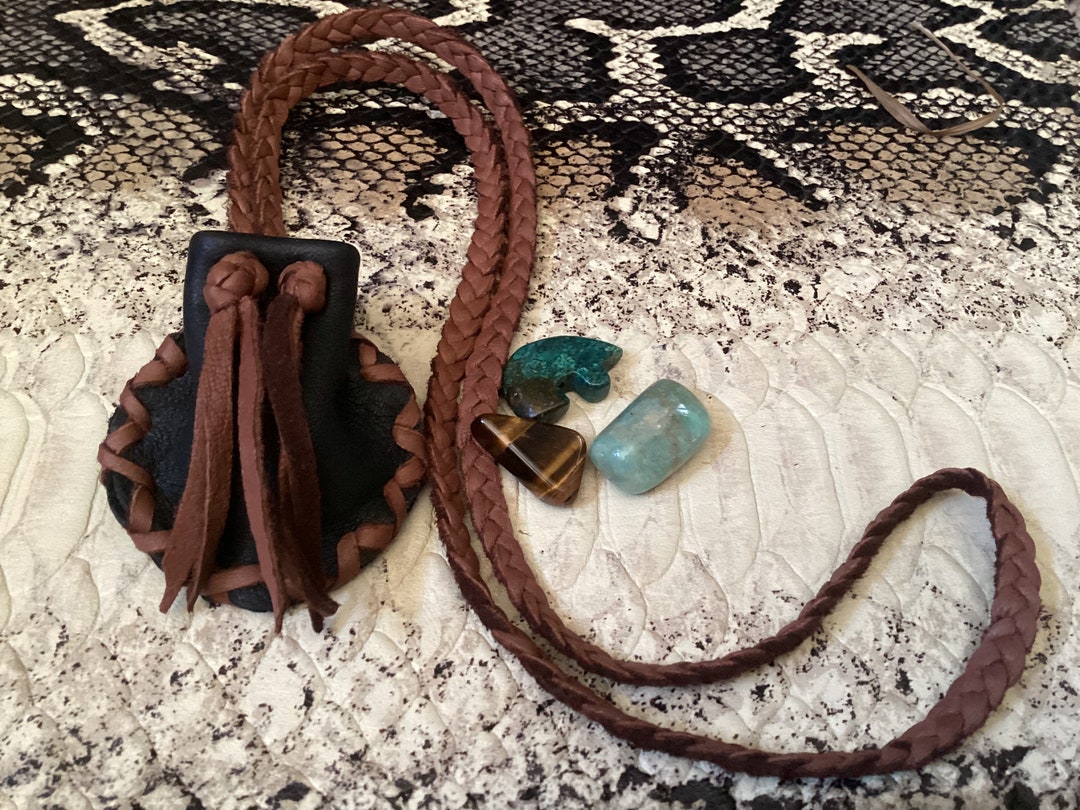 Worry Stone Pouch, Deer Hide Medicine Bag, Brown and Black Leather ...