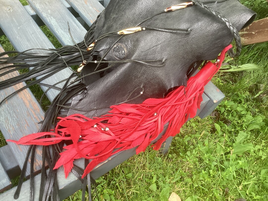 One of A Kind Fringed Purse Tassel ,large Red Leather Feather Tassel ...