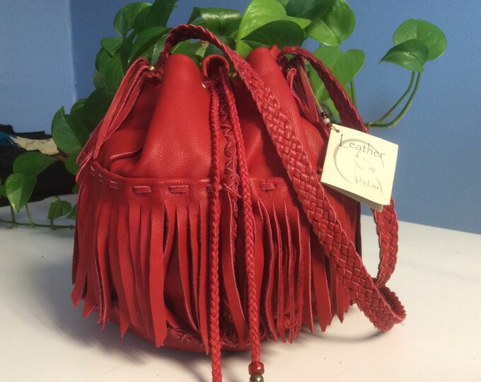 Bucket Baghandmade Leather Pursebig Red Cowhide Drawstring - Etsy