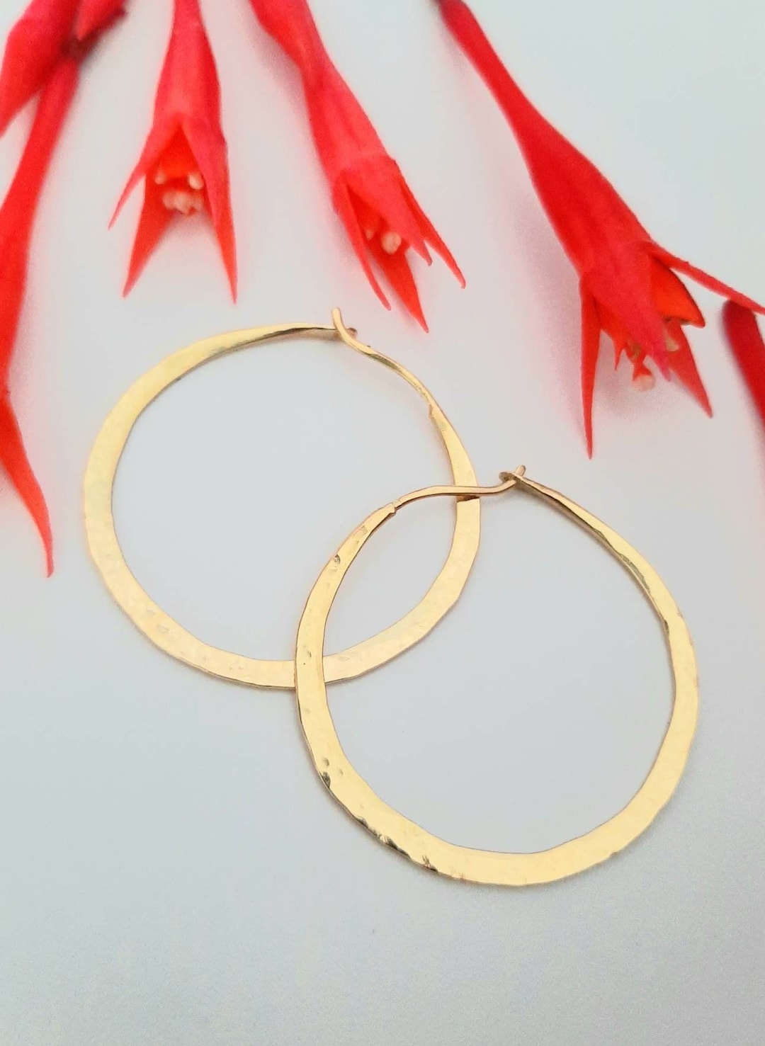 18K Gold (or Platinum) Hammered Hoops: Minimalist Rustic Earrings - Etsy