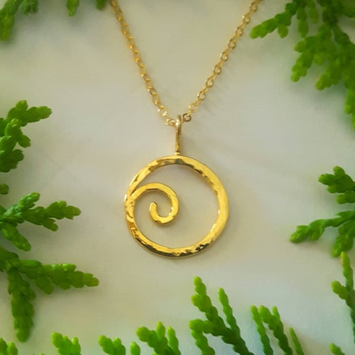 14k Solid Gold Wave Pendant on 18 Solid Gold Chain. - Etsy