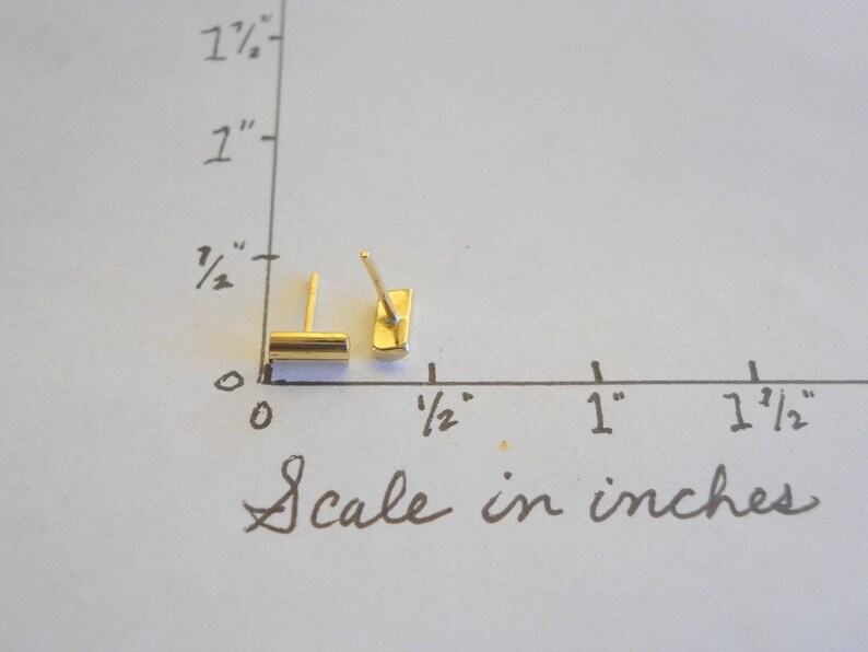 18K Solid Gold Studs: Tiny Bar Earrings for Second Hole - Etsy