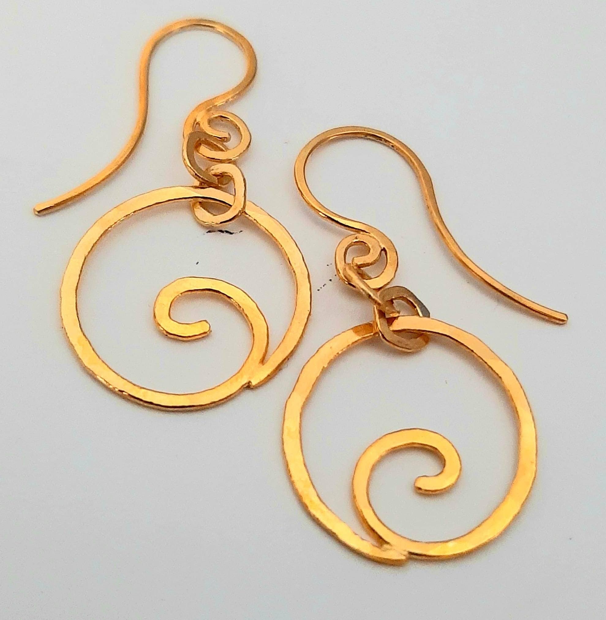 24K Gold Earrings. Solid 24K Gold Spiral moon Wave | Etsy