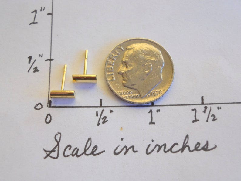 18K Solid Gold Studs: Tiny Bar Earrings for Second Hole - Etsy